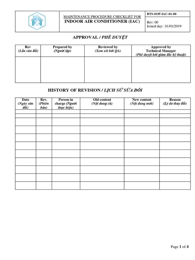 Maintenance Checklist For Indoor AC | PDF