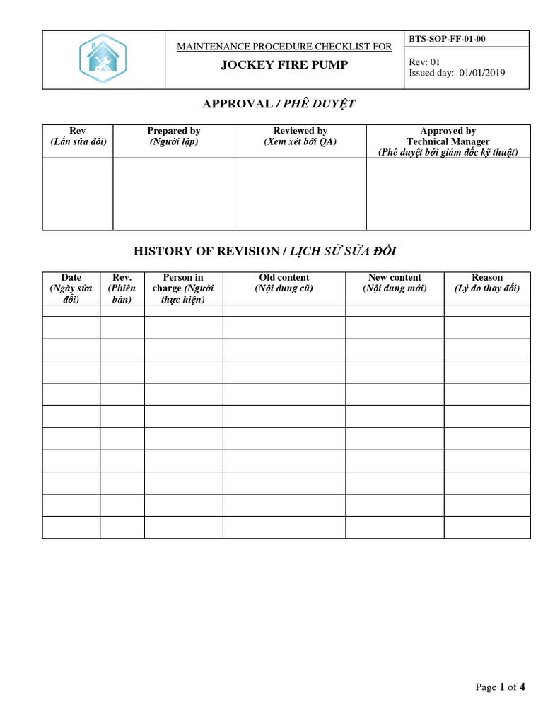 Maintenance Checklist For Jockey Fire Pump | PDF