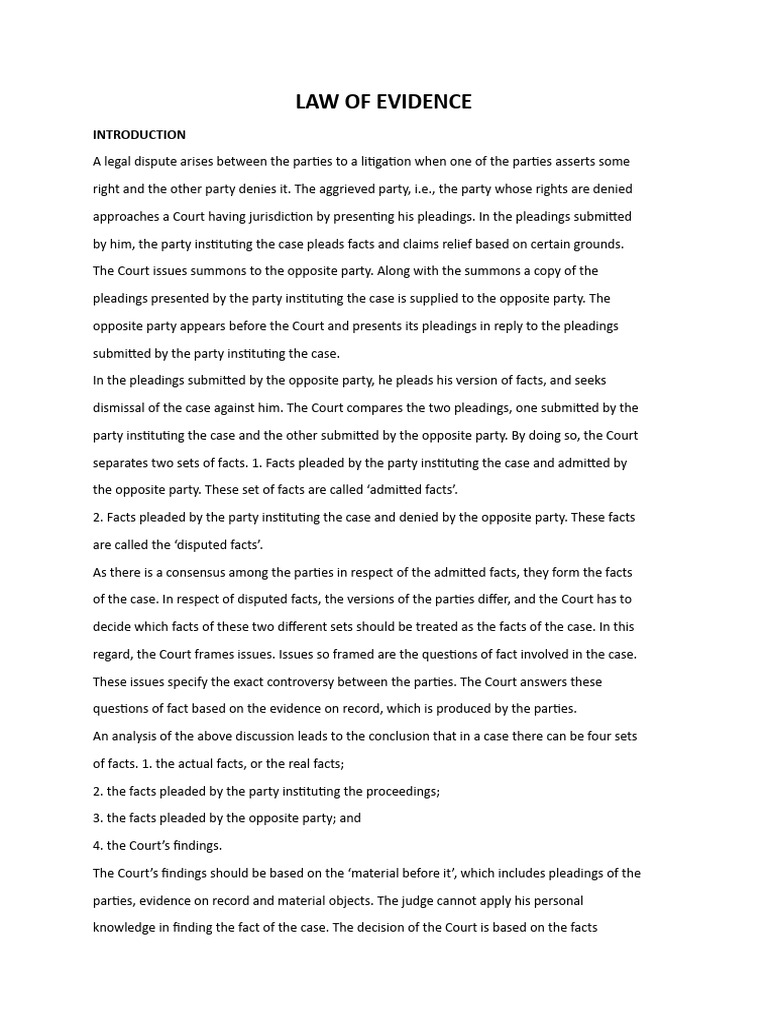 Law of Evidence Unit1 | PDF