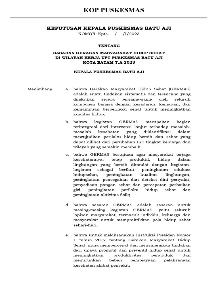 Draft SK Sasaran Germas | PDF