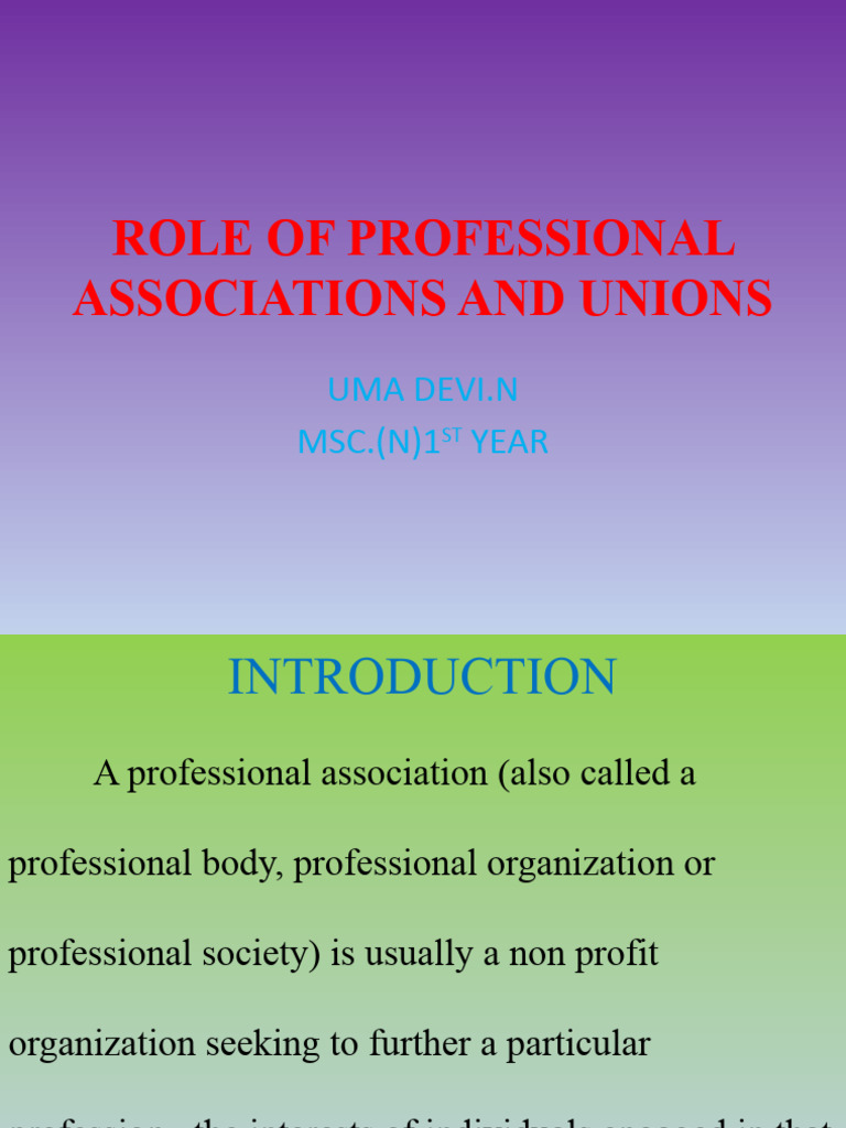 Role of Professional Associations and Unions | PDF
