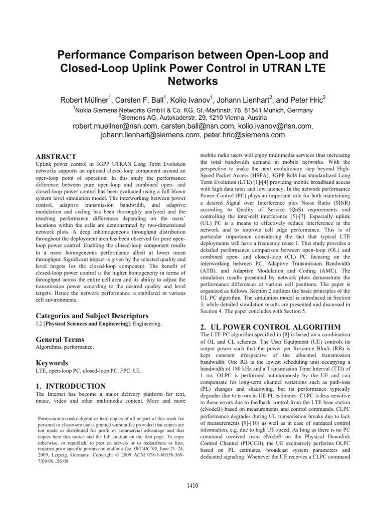Performance Comparison Between Open Loop And Closed Loop Uplink Power
