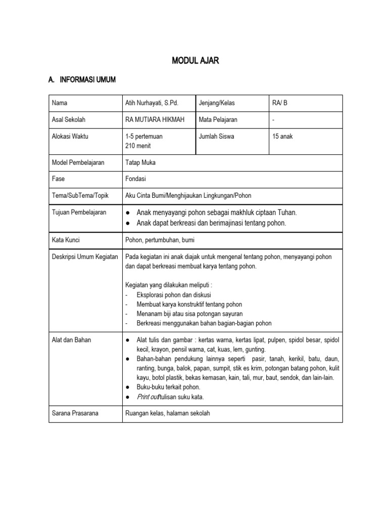 Modul Ajar Sub Topik Pohon | PDF Modul Ajar Sub Topik Pohon | PDF