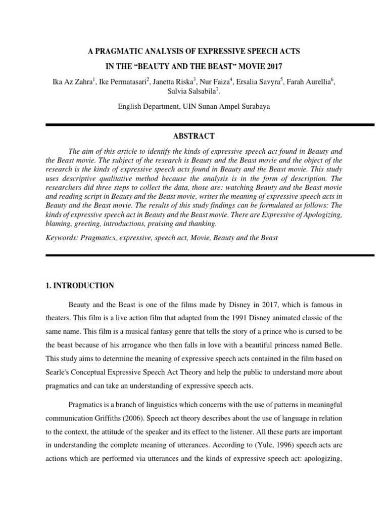 A Pragmatic Analysis of Expressive Speech Acts in Beauty and The Beast ...