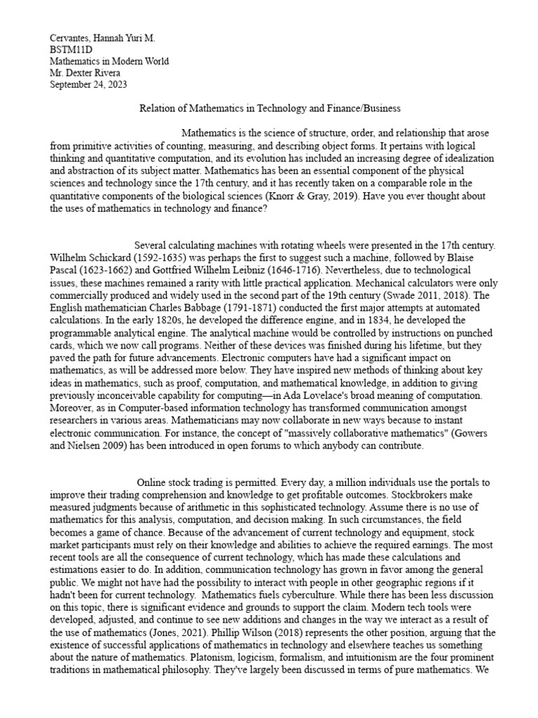 Essay in Mathematics | Download Free PDF | Mathematics | Mathematical Finance