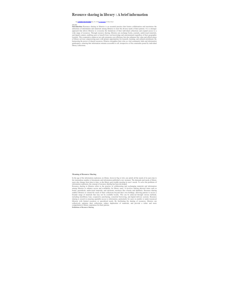 Resource Sharing In Library Pdf Libraries