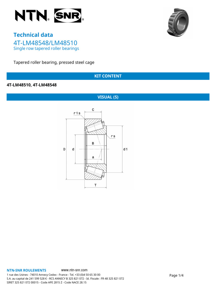 Tapered Roller Bearings 4T-LM48548/10 | PDF | Bearing (Mechanical ...