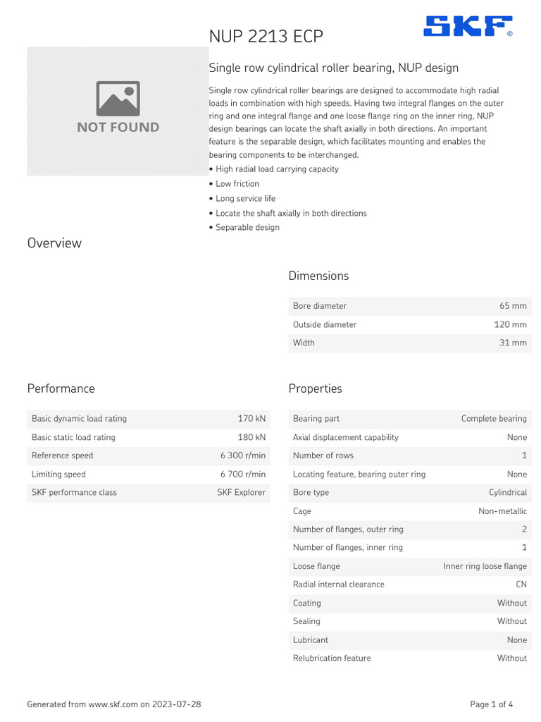 SKF NUP 2213 ECP Specification | PDF | License | Bearing (Mechanical)