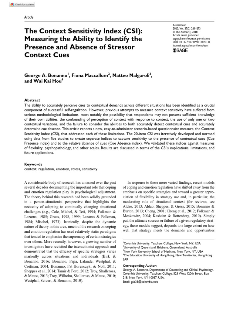 Context Sensitivity Index for Emotion Regulation | PDF | Validity (Statistics) | Emotions