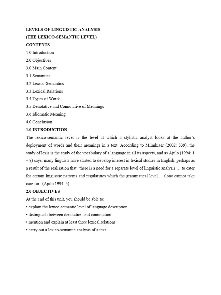 Lexico - Semantic Levels | PDF | Linguistics | Idiom