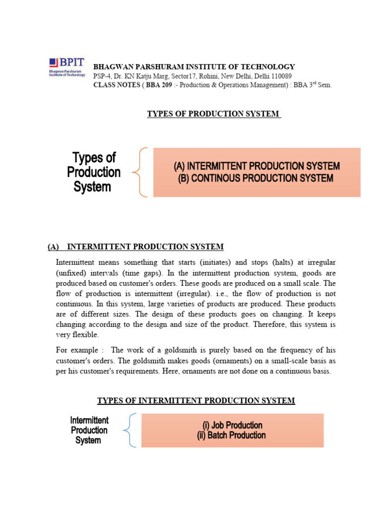 Types of Production System | PDF | Mass Production | Standardization