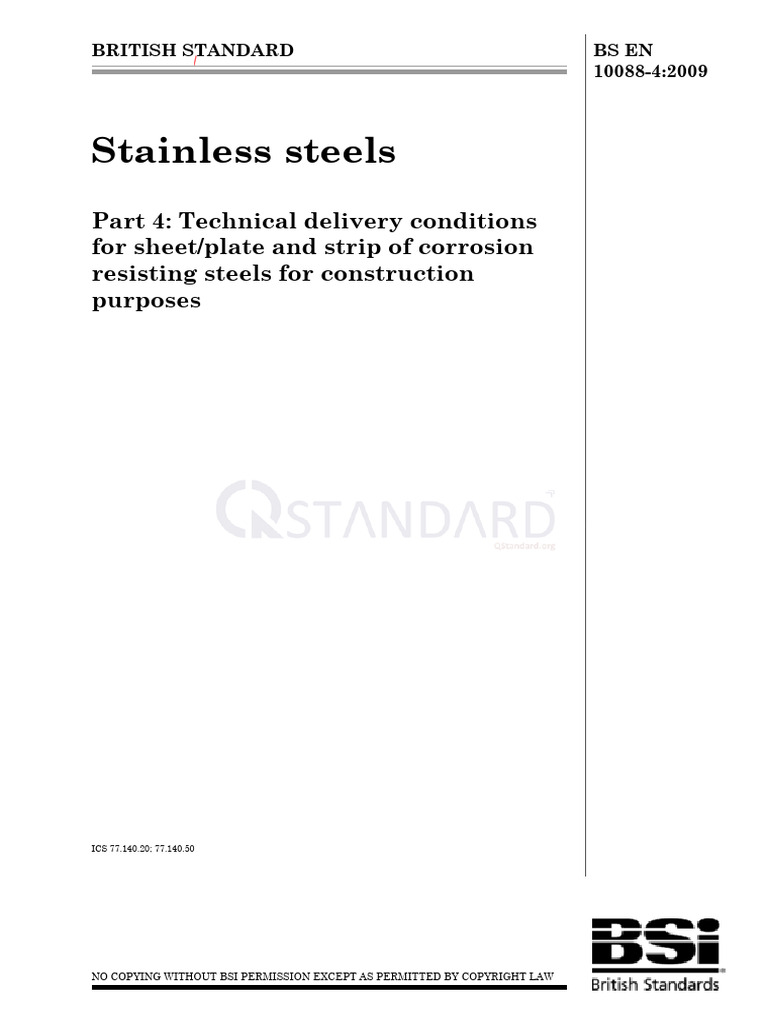 BS en 10088-4-2009 | PDF | Heat Treating | Stainless Steel