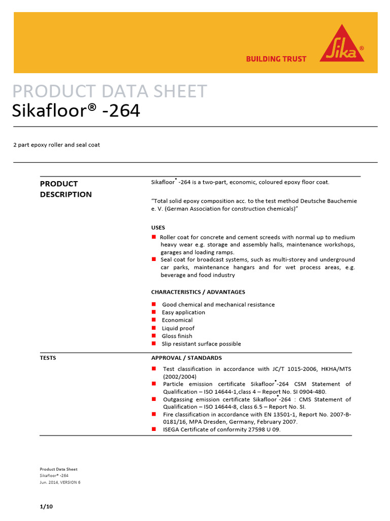 Sikafloor 264 | PDF | Humidity | Concrete