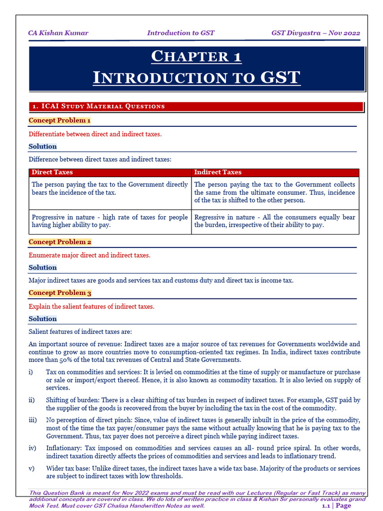 Chapter 1 Introduction To GST | PDF | Taxes | Indirect Tax