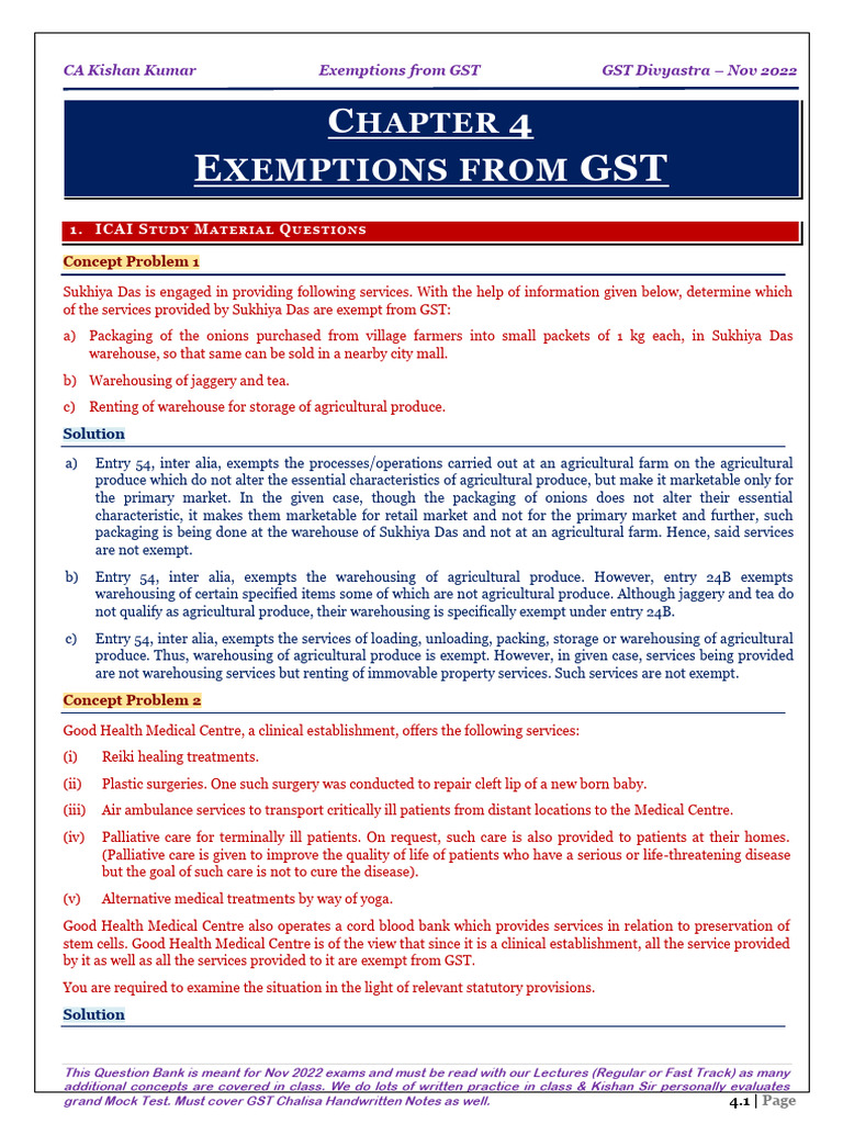 Chapter 4 Exemptions From GST | PDF | Interest | Value Added Tax
