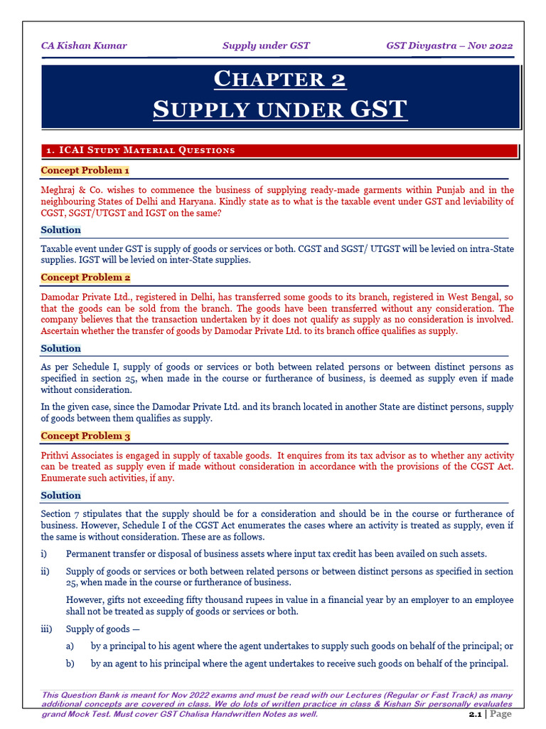 Chapter 2 Supply Under GST | PDF Chapter 2 Supply Under GST | PDF