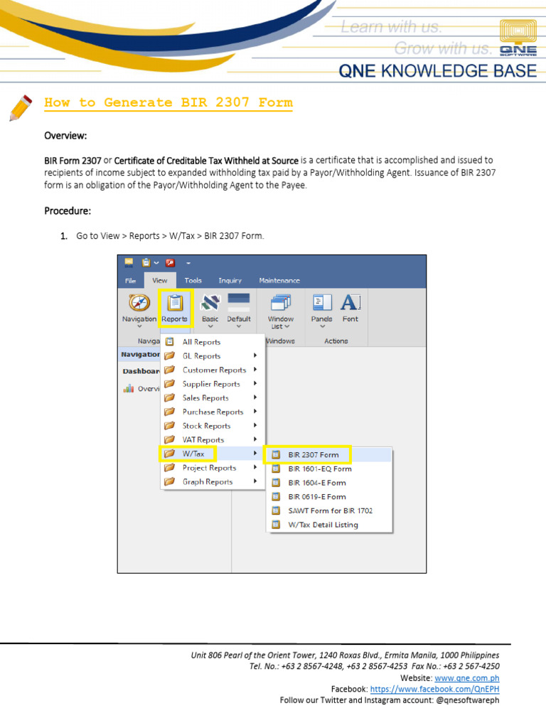 How To Generate BIR 2307 Form | PDF