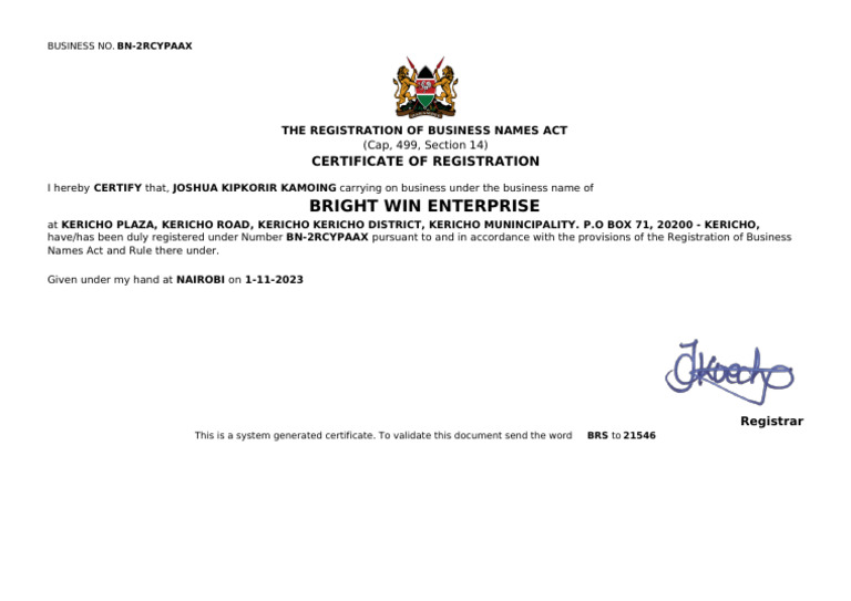 BN 2RCYPAAX Business Registration Certificate | PDF