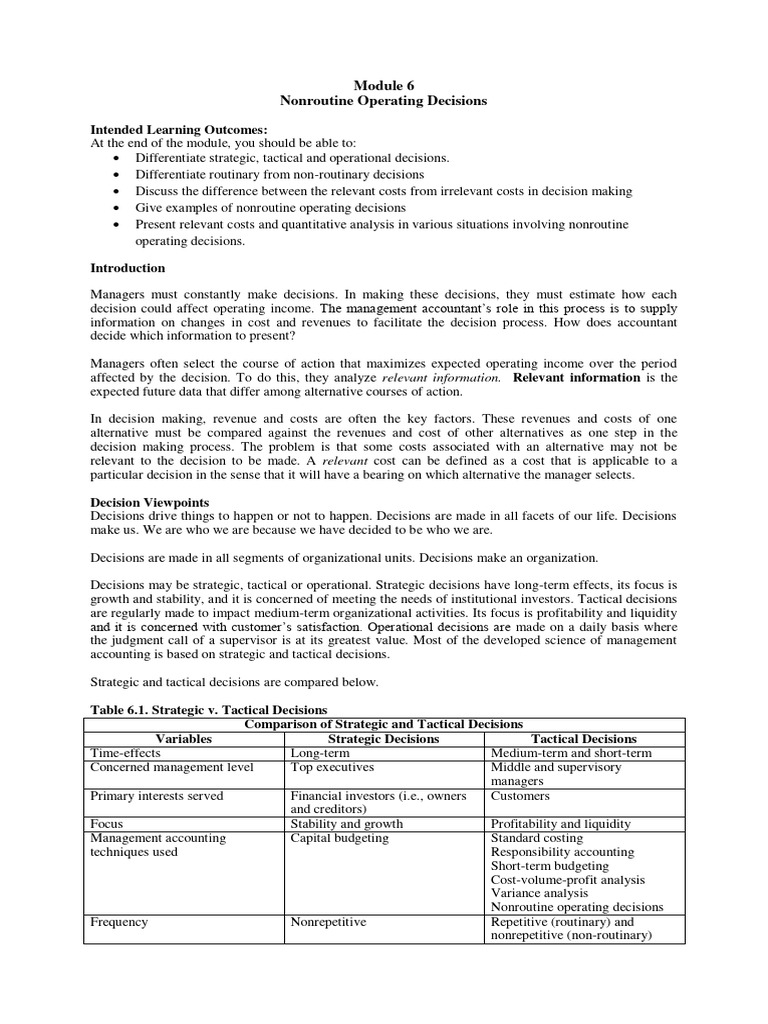 Nonroutine Operating Decisions Explained | PDF | Cost | Marginal Cost