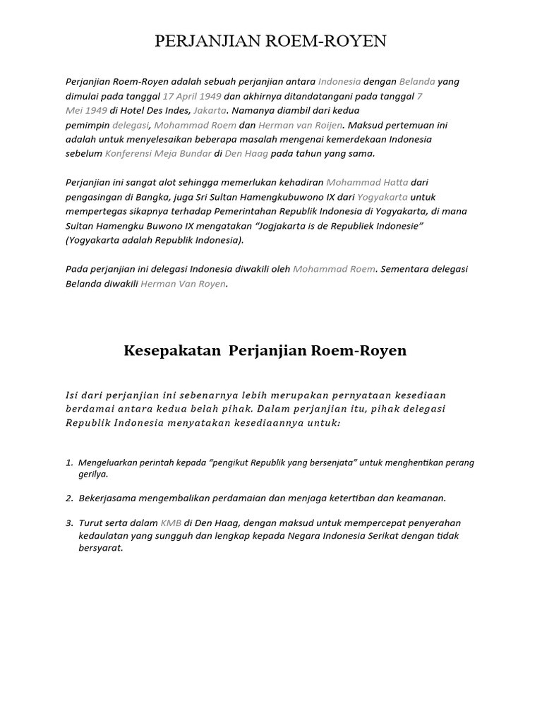 Perjanjian Roem-Royen 6cc - Salin | PDF | Politik