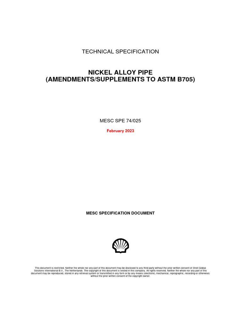 MESC - SPE - 74-025 - February-2023 - Nickel Alloy Steel Pipe Amm. To ASTM B705 | PDF | Pipe ...