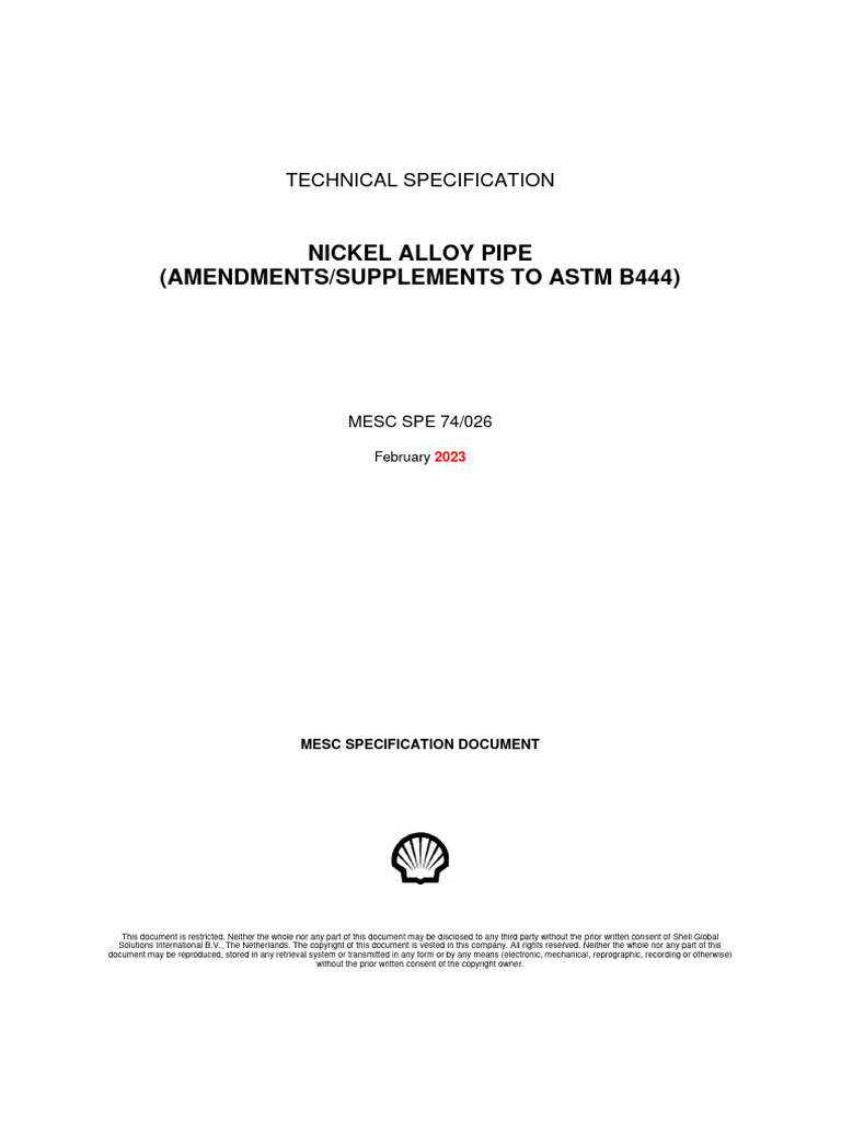 MESC - SPE - 74-026 - February-2023 - Nickel Alloy Steel Pipe Amm. To ASTM B444 | PDF | Pipe ...