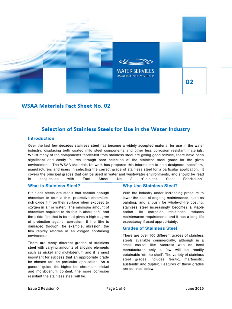 Materials Fact Sheet No 02 Selection of Stainless Steels For Use in The ...