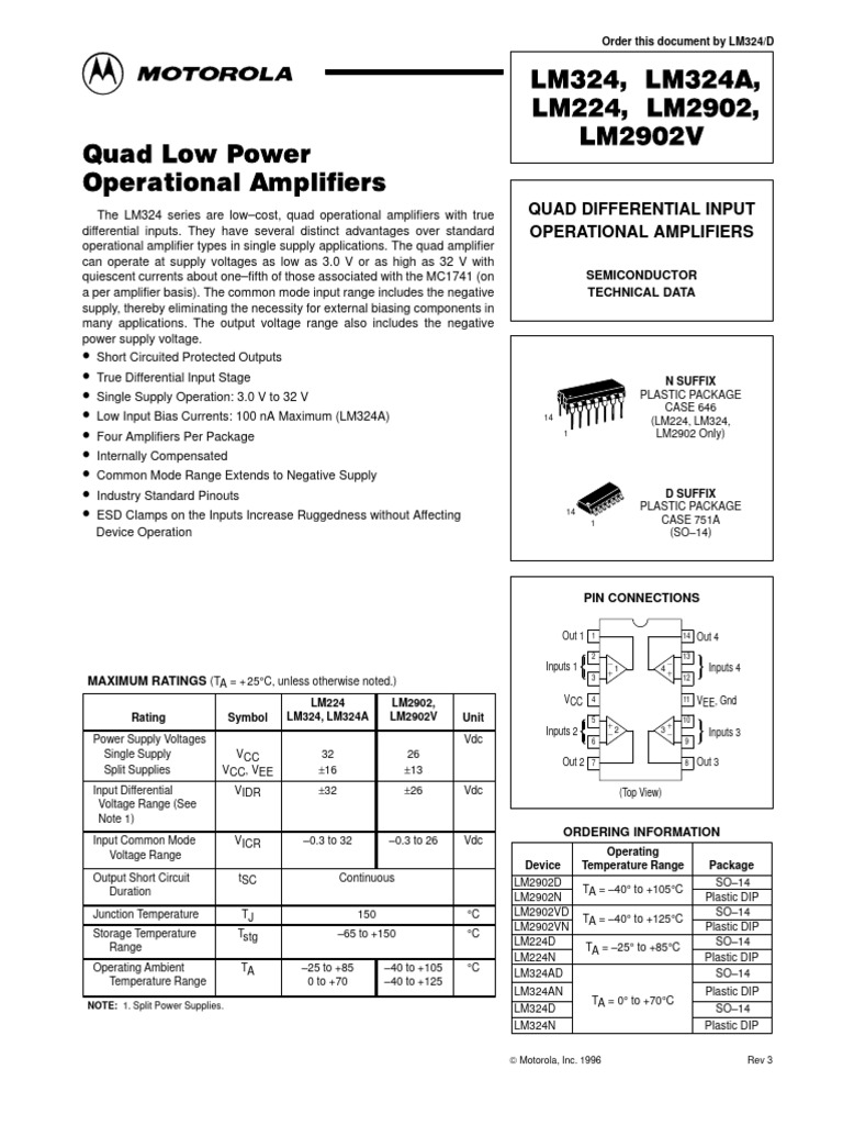 LM224 MotorolaInc | PDF | Operational Amplifier | Amplifier