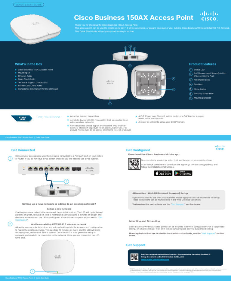Cisco Business 150AX Access Point Quick Start Guide | PDF | Wireless Access Point | Network Switch