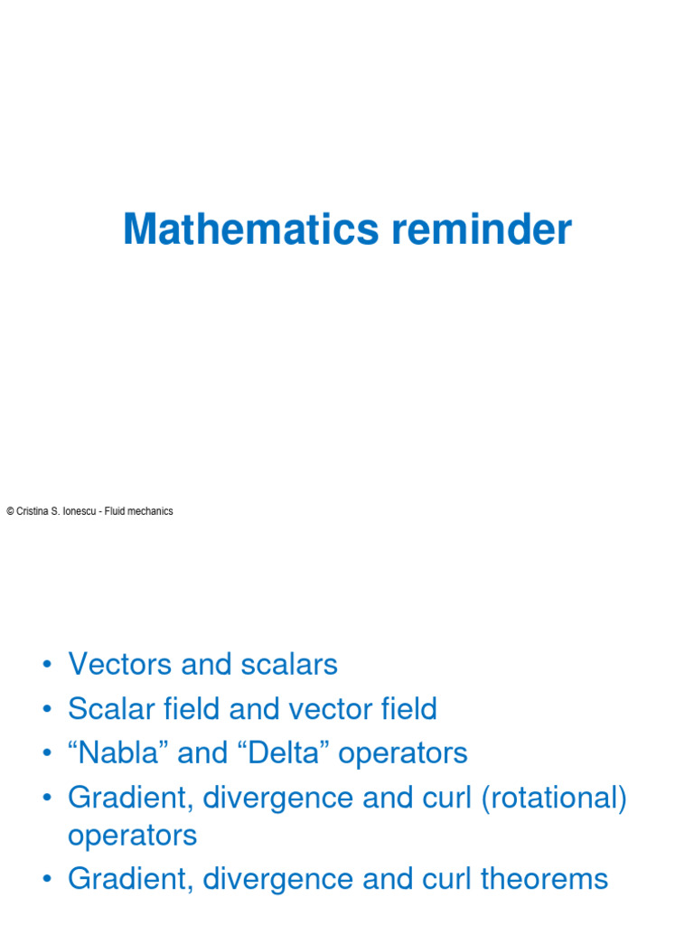 Mathematics Reminder | PDF | Euclidean Vector | Divergence