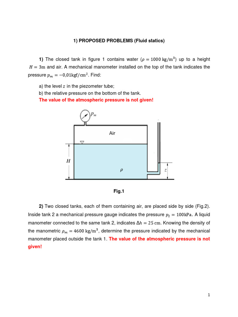 P2-Proposed Problems - Fluid Statics | PDF | Science & Mathematics