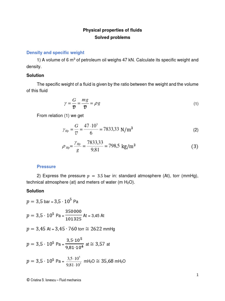 S1 - Solved Problems | PDF | Viscosity | Density
