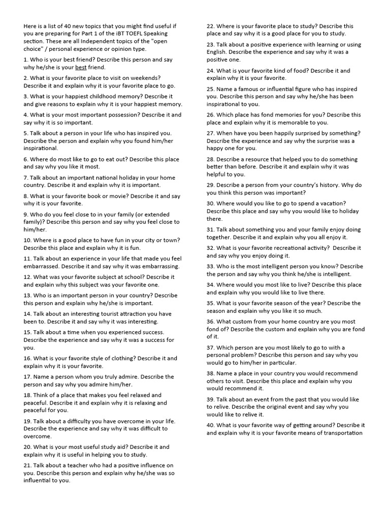 Toelf Speaking Task 1 Sample - Toto | PDF | Cognition | Cognitive Science