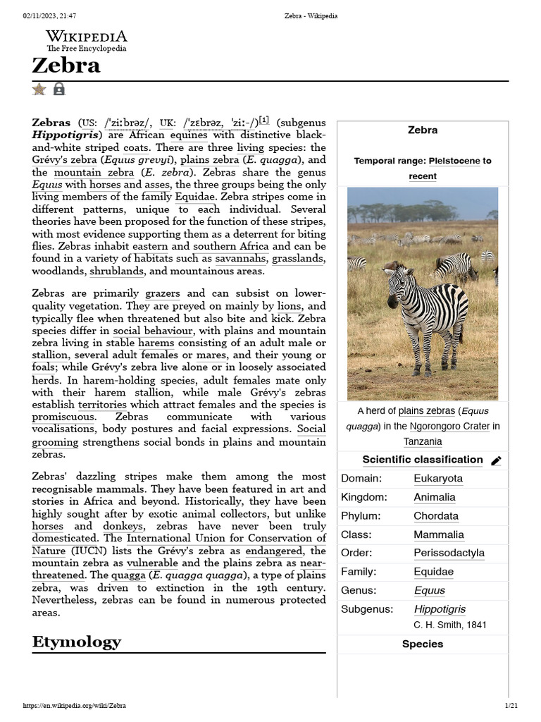 Zebra - The Wild Animal | PDF | Zebra | Equus (Genus)