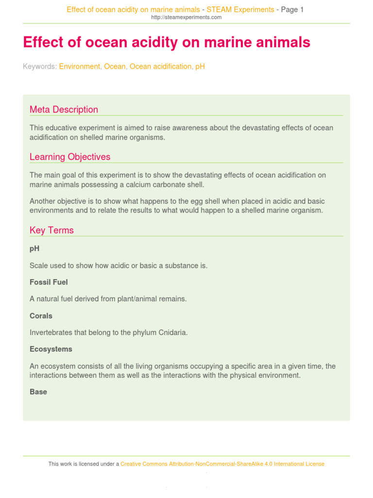 Effect of Ocean Acidity On Marine animalsSTEAM Experiments | PDF