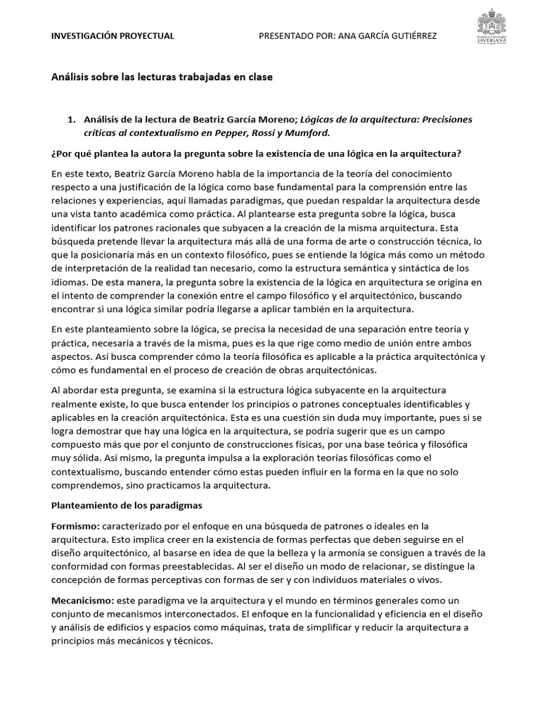 Análisis Sobre Las Lecturas Trabajadas en Clase | PDF | Pensamiento ...