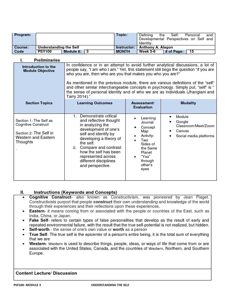 Understanding The Self Module 3 (20231025233509) | PDF | Id | Self