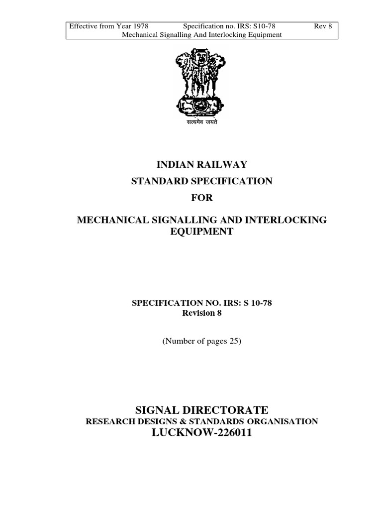 Indian Railway Standard Specification FOR Mechanical Signalling and Interlocking Equipment | PDF