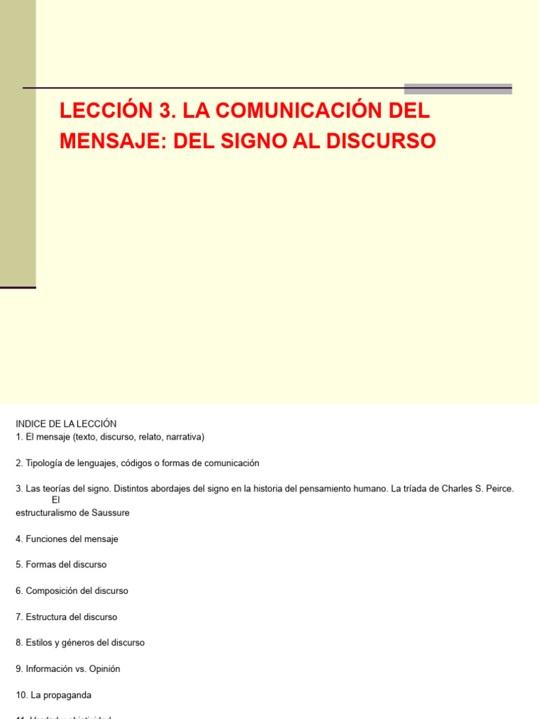 Lección 3. La Comunicación Del Mensaje. Del Signo Al Discurso | PDF ...
