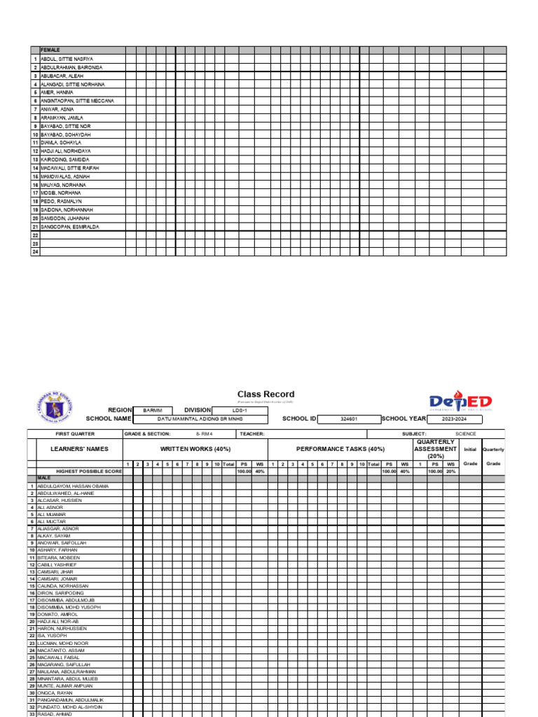 Class Record for BARMM Students 2023 | PDF