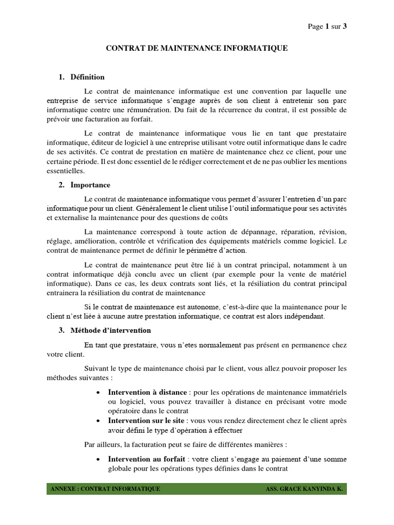 Contrat de Maintenance Informatique | PDF | Informatique | Logiciel