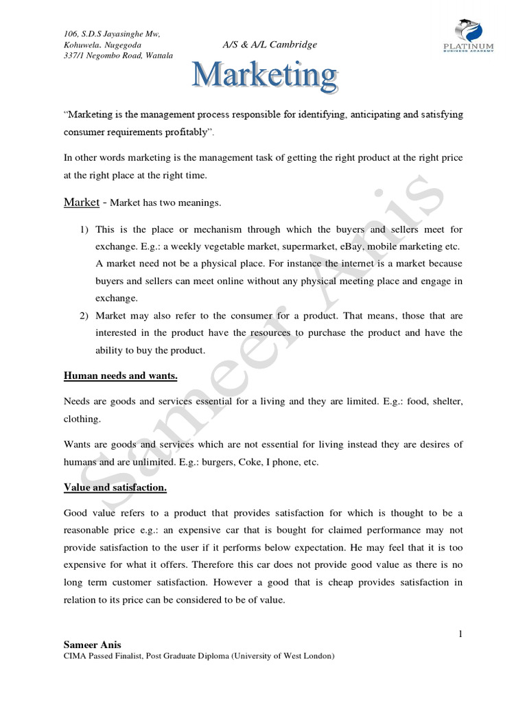 Marketing Note 1 | PDF | Marketing | Demand