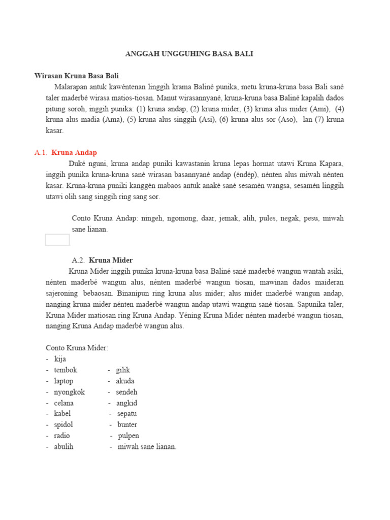 Materi Anggah Ungguhing Basa Bali | PDF