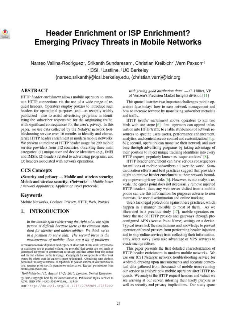 Emerging Privacy Threats in Mobile Networks | PDF | Proxy Server | Computer Network