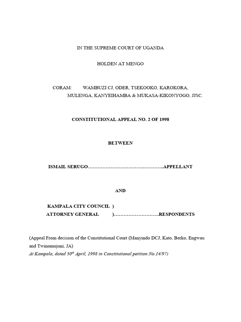 Ismail Serugo v Kampala City Council Appeal | PDF | Law