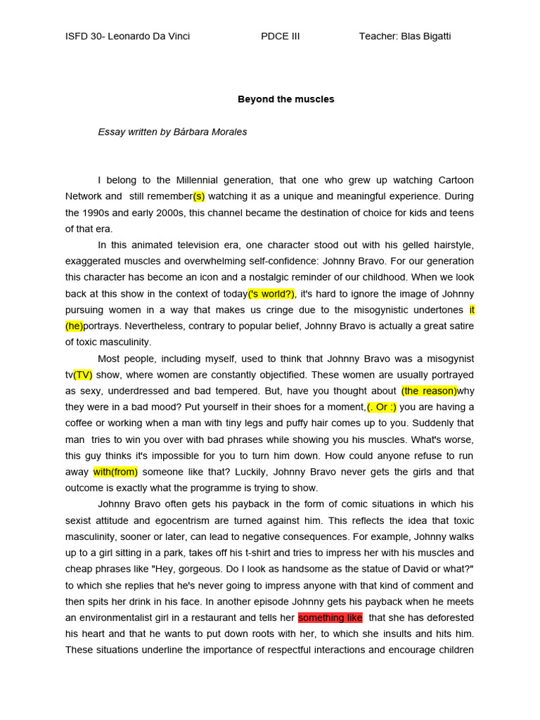 Essay - Johnny Bravo Is A Satire of Toxic Masculinity | Download Free PDF | Masculinity