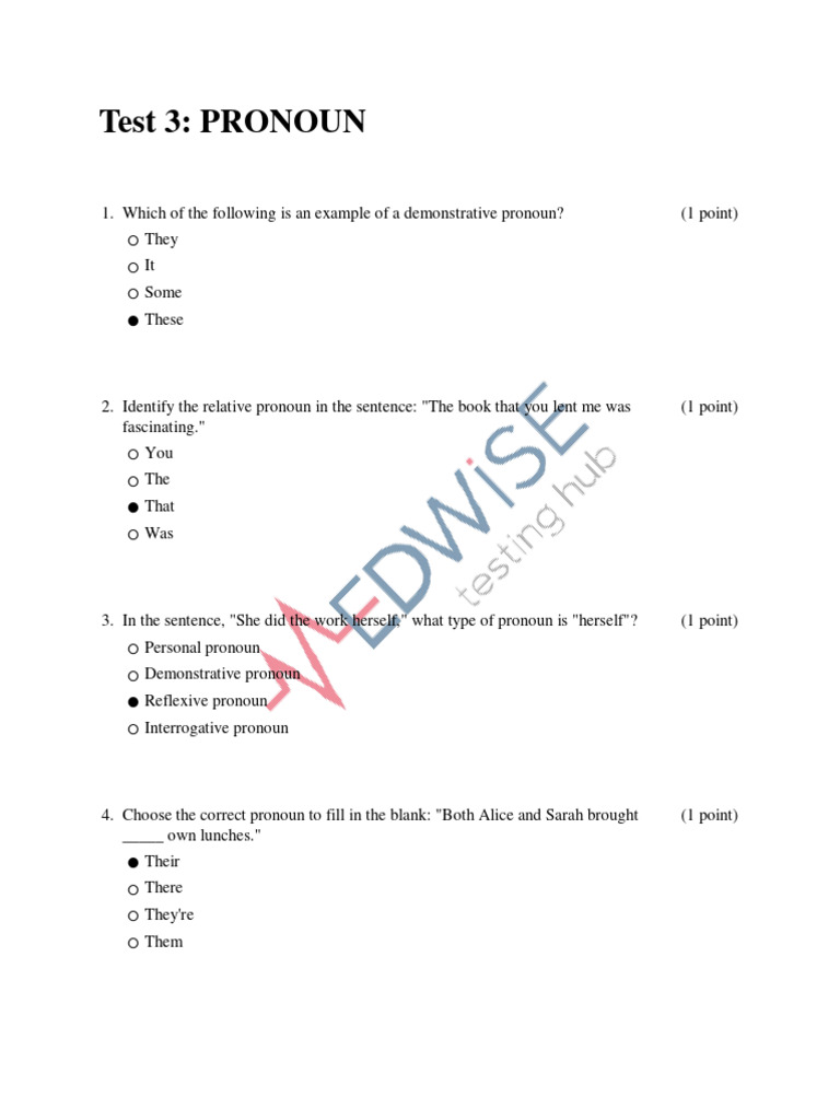 Test 3 Pronoun | PDF | Pronoun | Semiotics