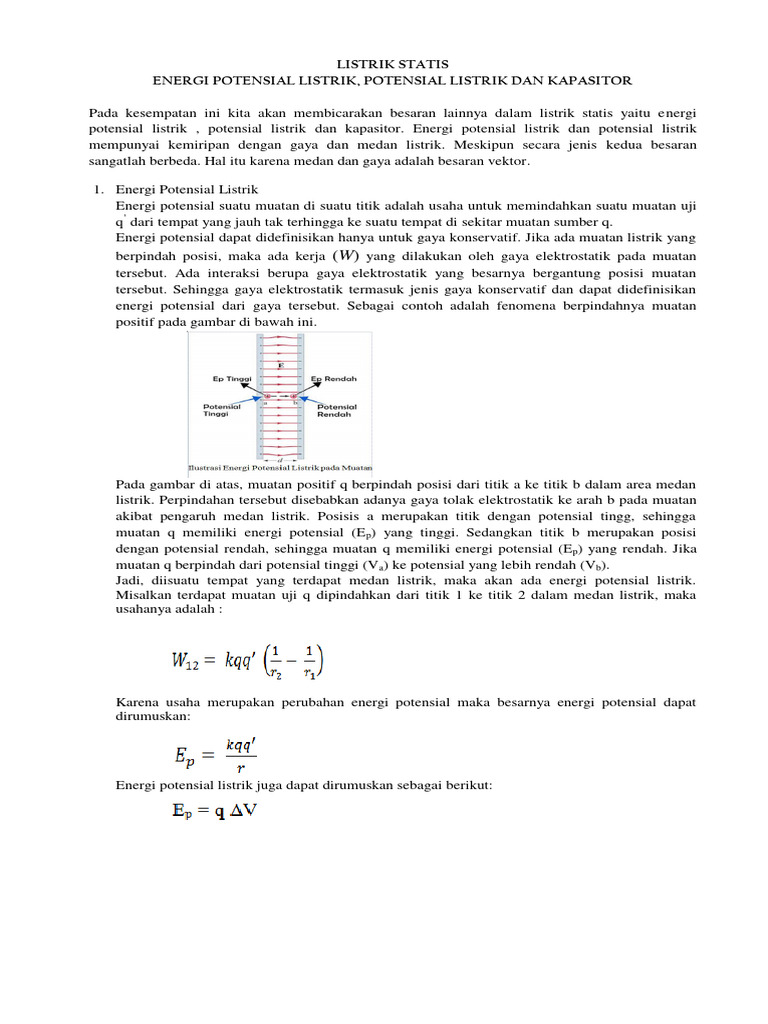 Listrik Statis (Energi Potensial Listrik Dan Potensial Listrik | PDF