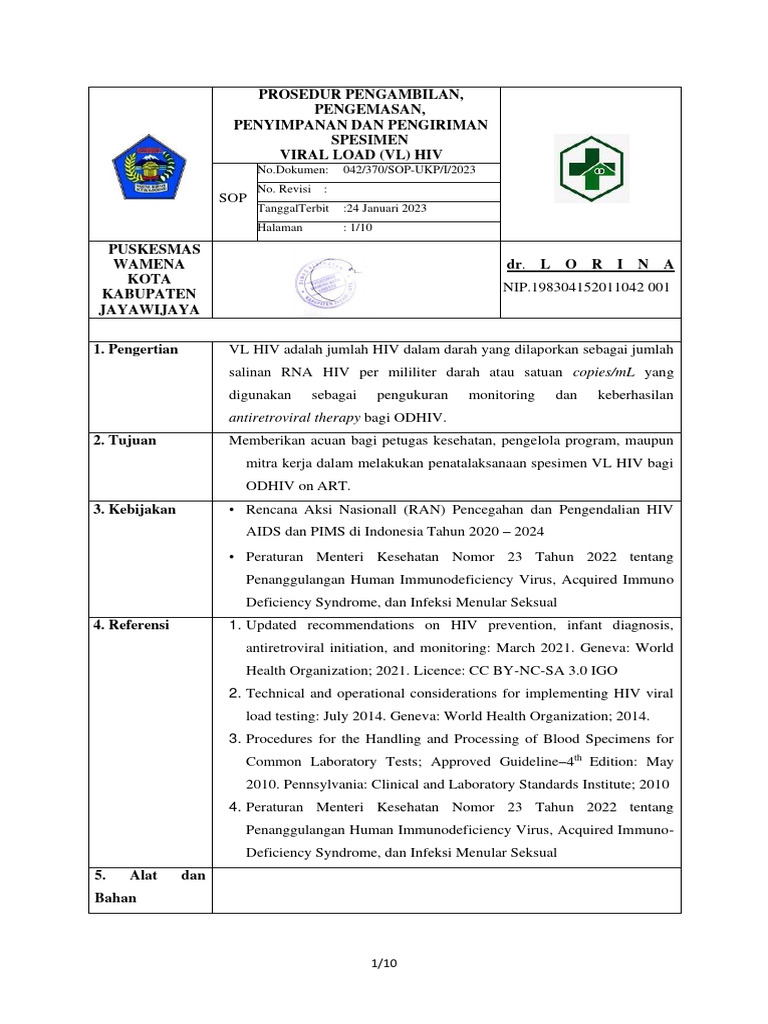 Sop Pengambilan Sampel VL | PDF
