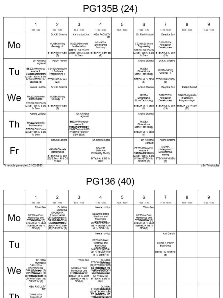 Classroom Wise TT | PDF | Engineering | Science